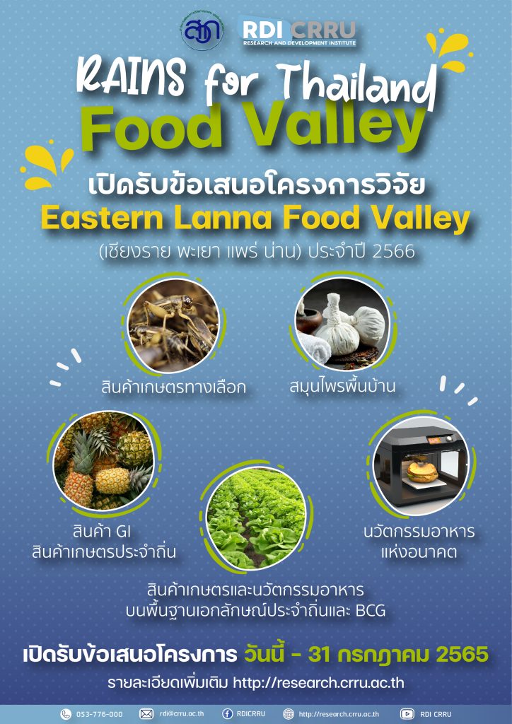 RAINS for Thailand Food Valley เปิดรับข้อเสนอโครงการวิจัย Eastern Lanna Food Valley - RDI CRRU